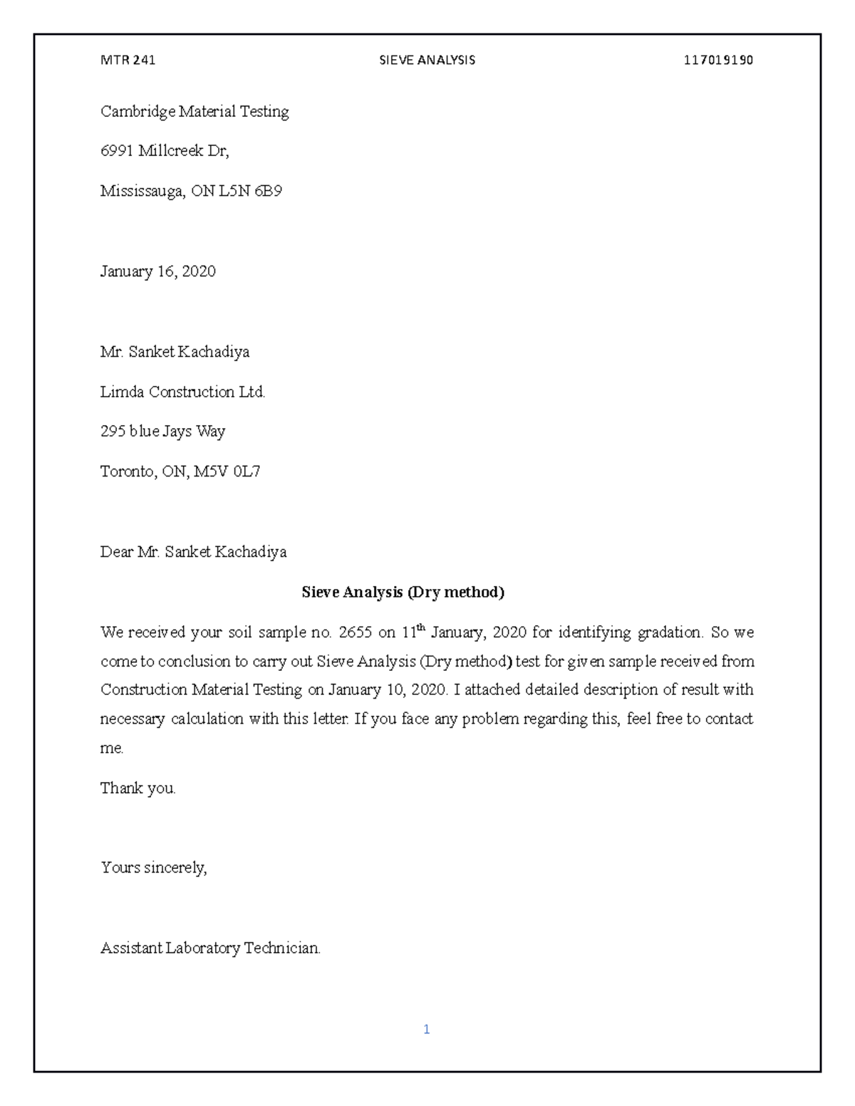 Mtr krunal mtr lab 2 - Material Lab testing Report - Cambridge Material ...