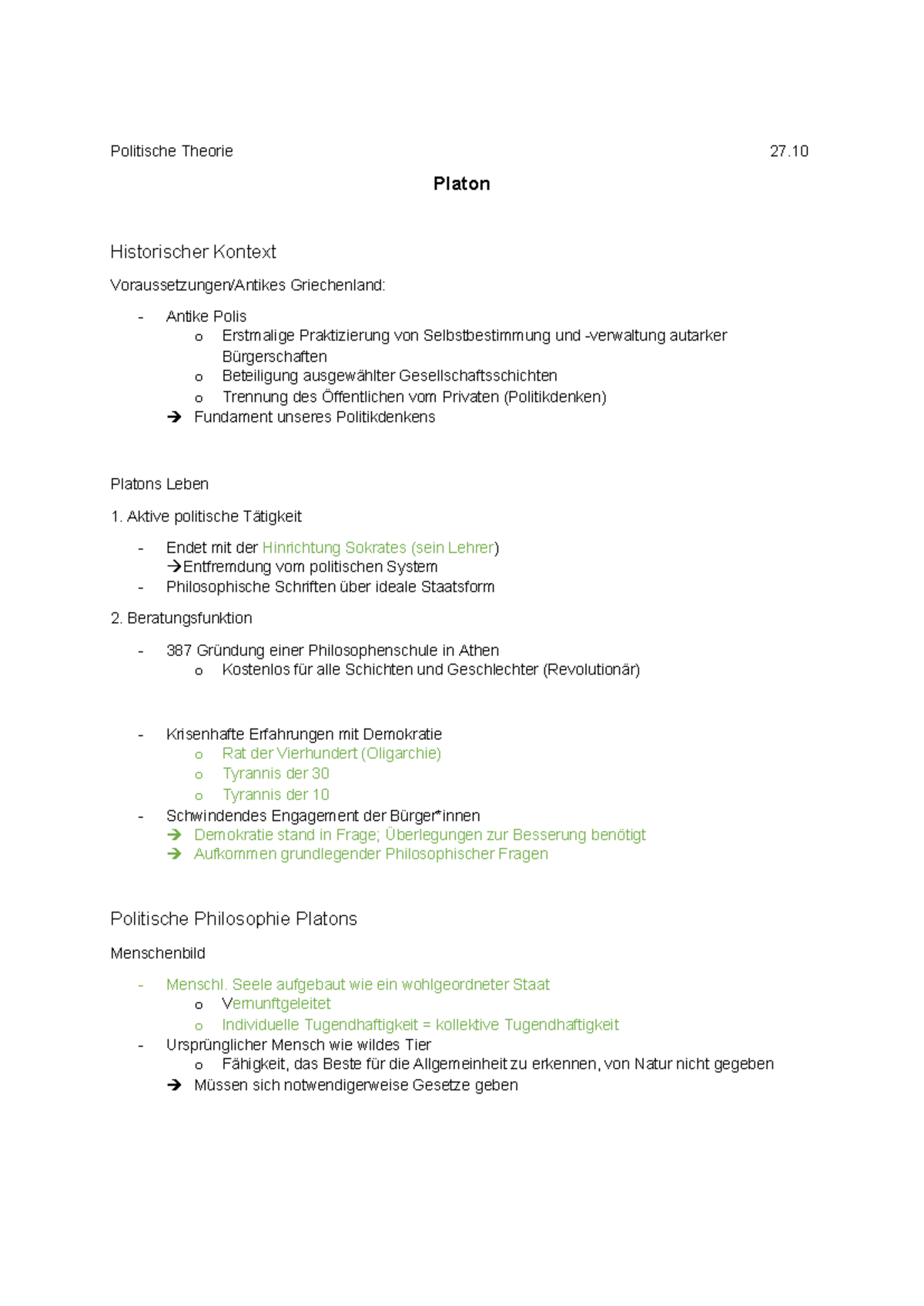 Platon & Aristoteles - Politische Theorie 27. Platon Historischer ...