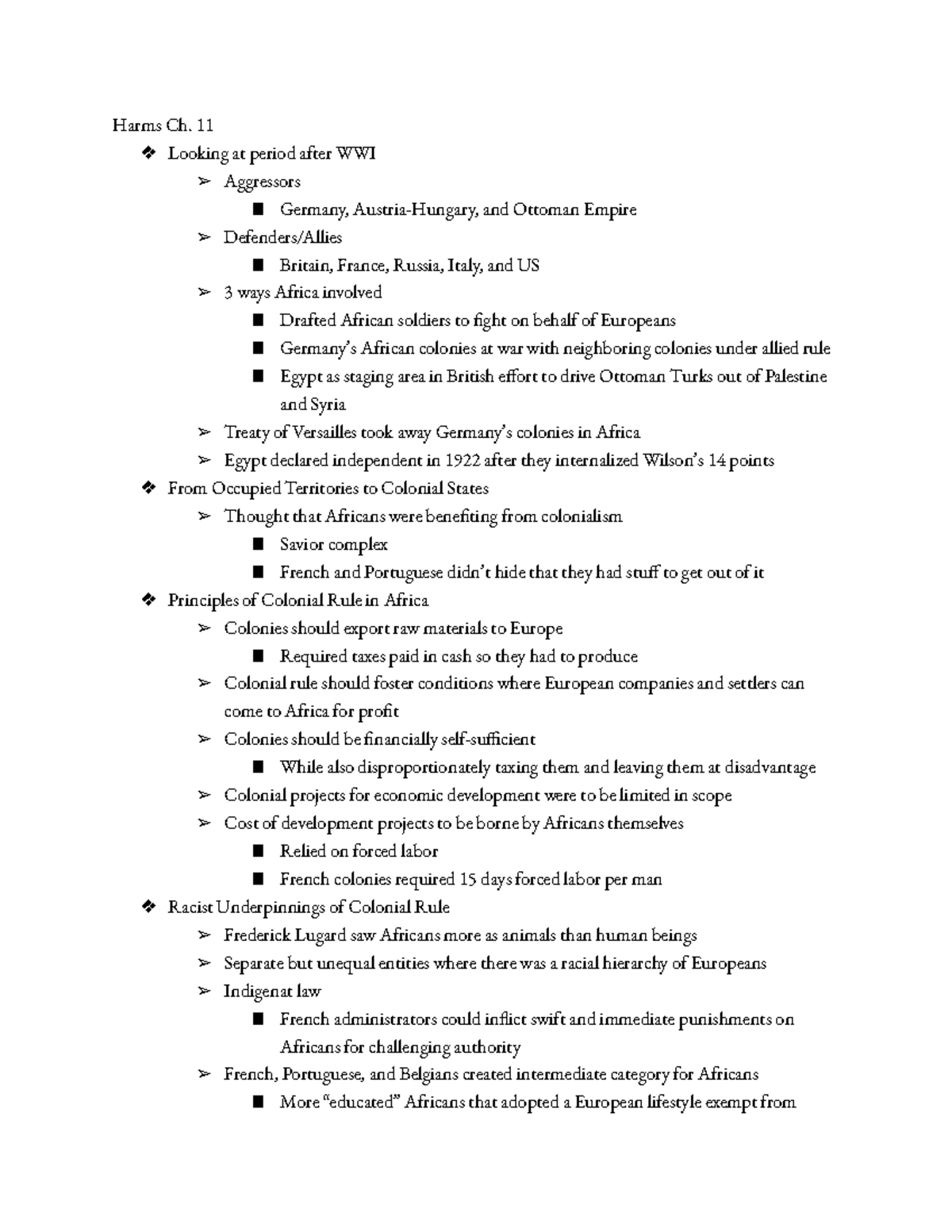 Harms Ch. 11 Notes - Harms Ch. 11 Looking at period after WWI ...