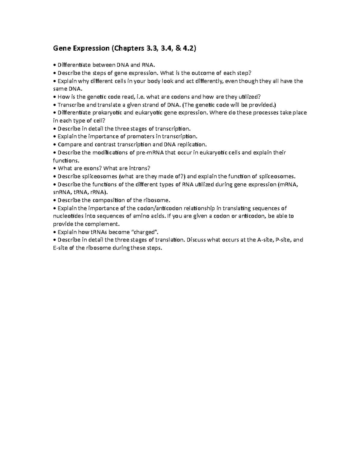 9 Gene Expression Study Guide - Gene Expression (Chapters 3, 3, & 4 ...