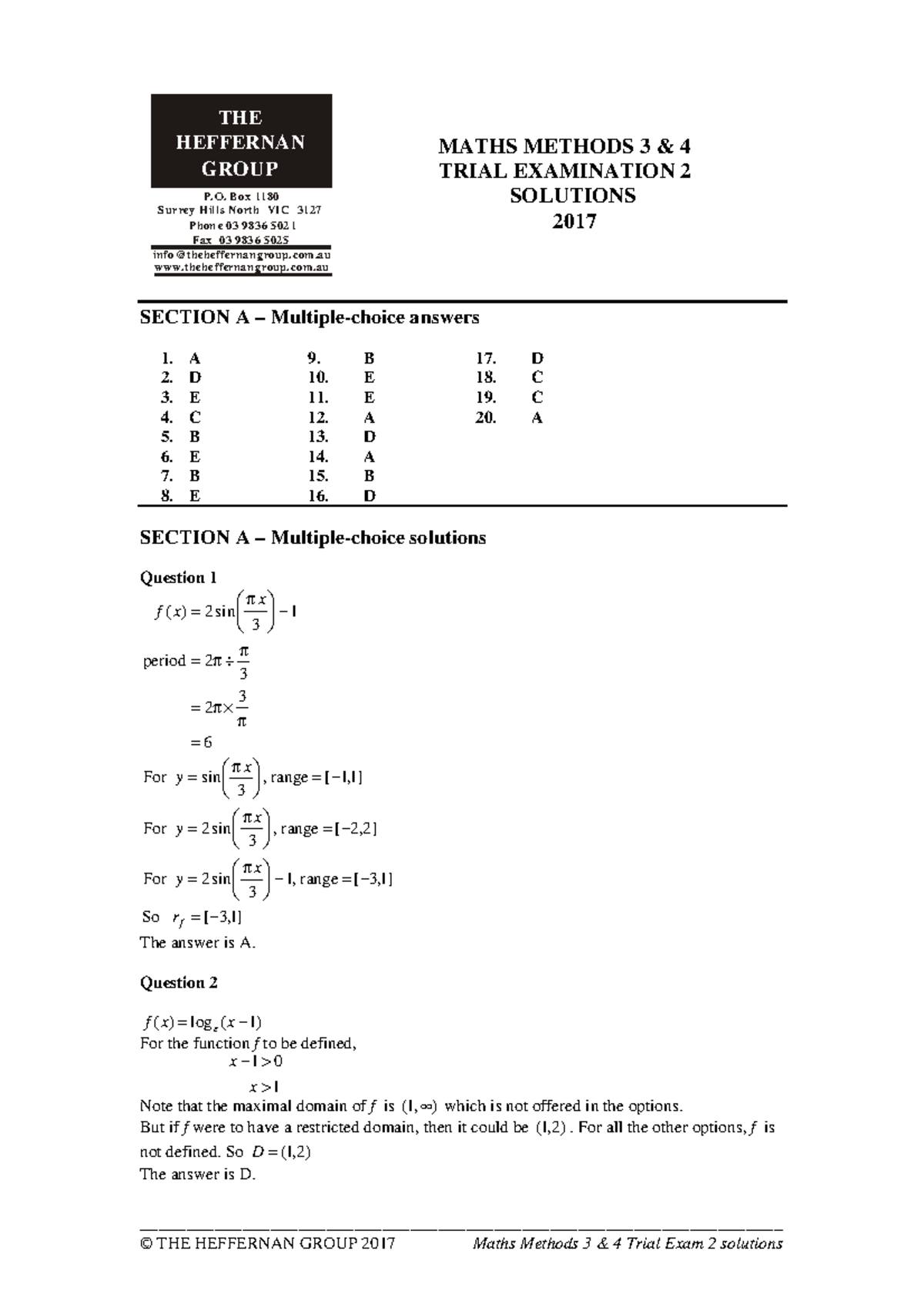 Heffernan Group Maths Methods 3/4 Trial Exam 2 Solutions 2017 - Studocu