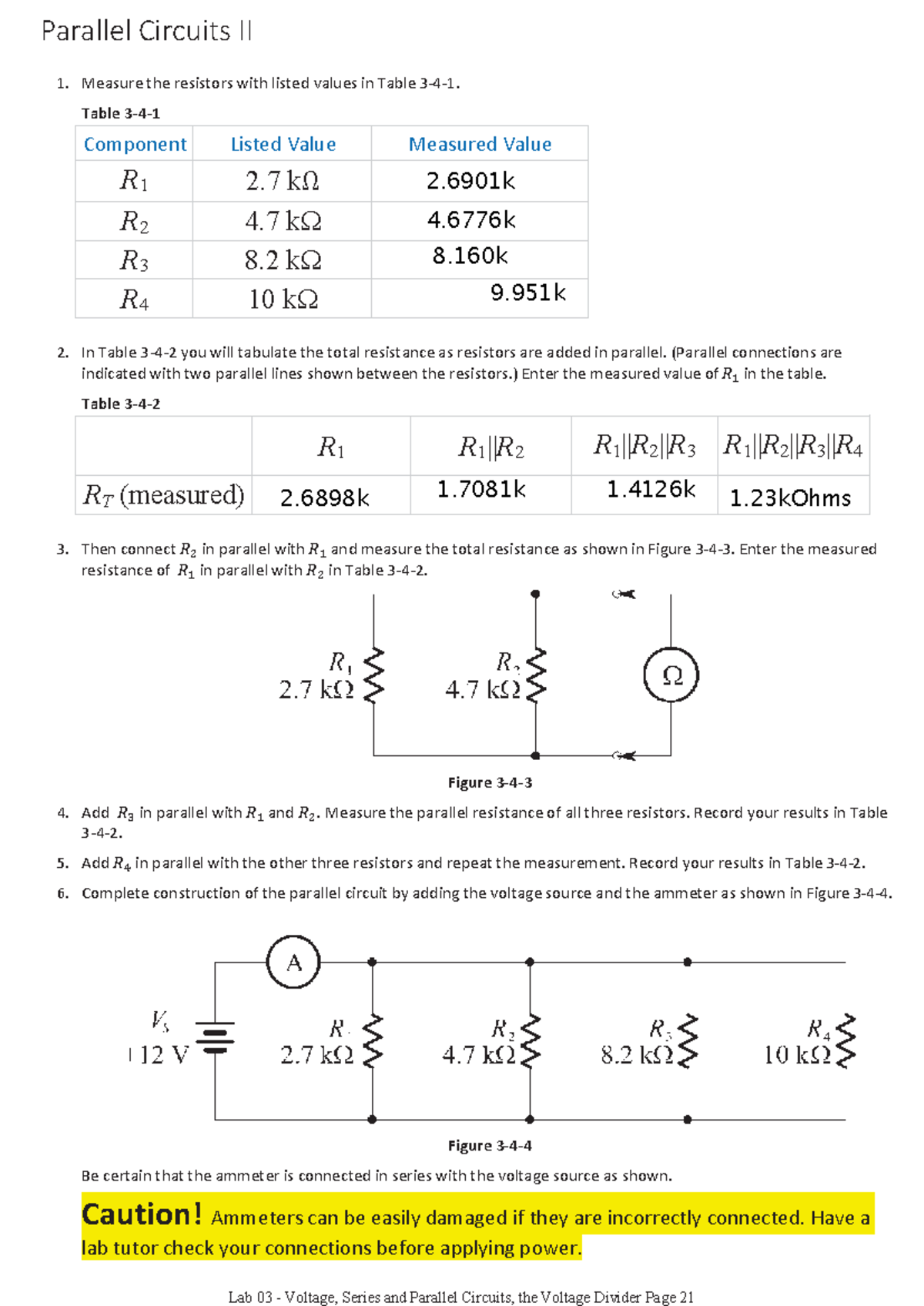 Lab 04 Series-Parallel Circuits update - ####### 1. Measure the resistors with listed values in ...