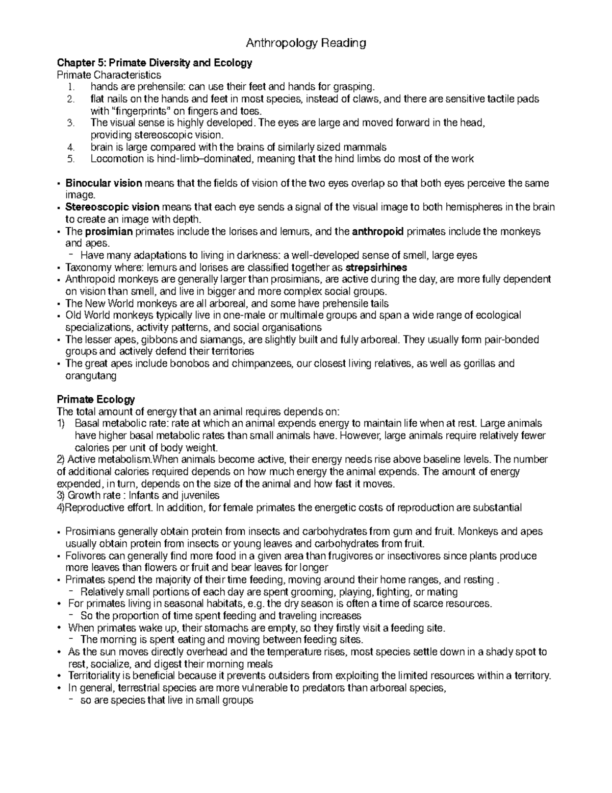 Types of primates - Anthropology Reading Chapter 5: Primate Diversity ...