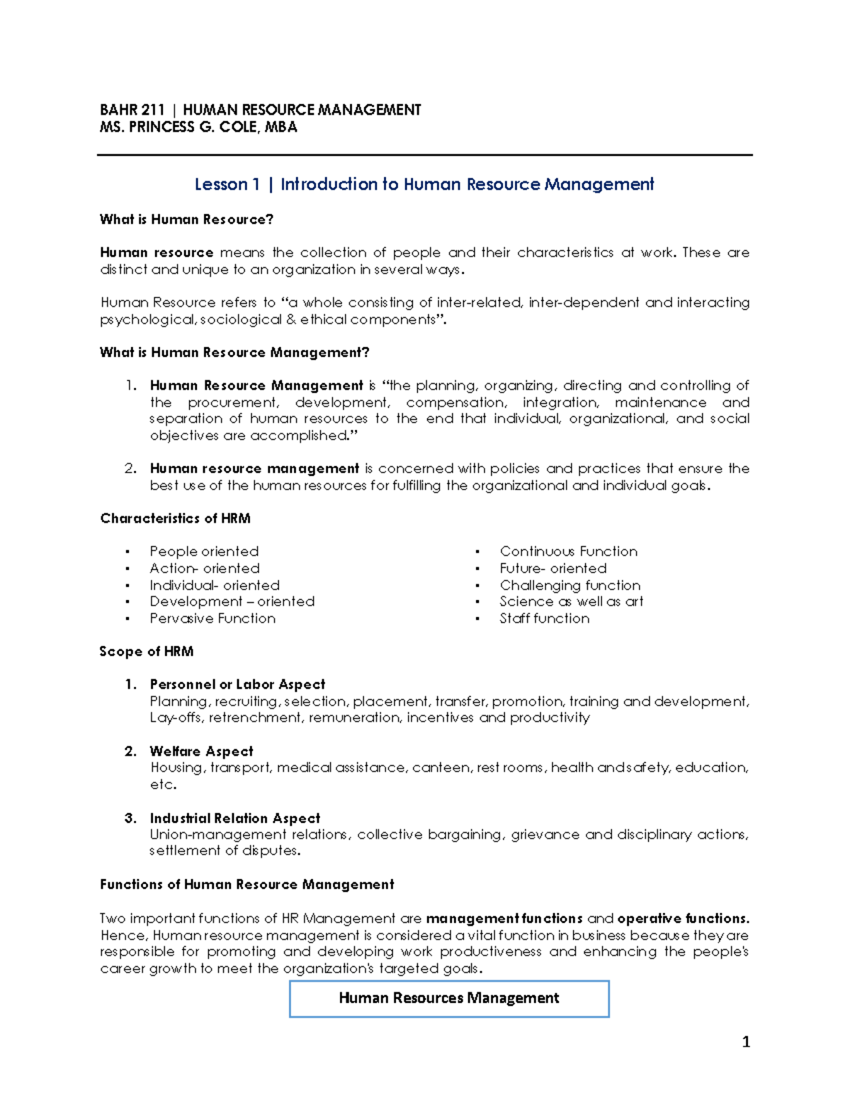 L1-Introduction to Human Resource Management - BAHR 211 | HUMAN RESOURCE MANAGEMENT MS. PRINCESS ...