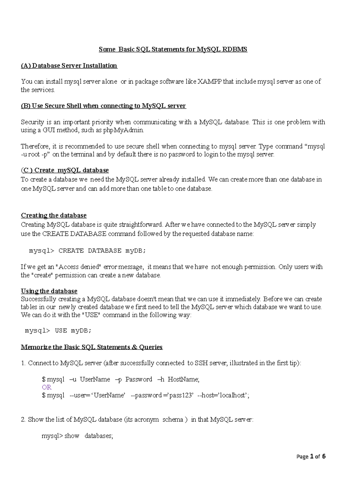 Basic Sql Statement How To Mysql Basics Some Basic Sql Statements For Mysql Rdbms A