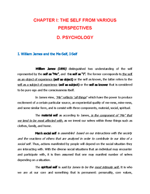 Unpacking THE SELF THE Physical SELF - CHAPTER II: UNPACKING THE SELF THE PHYSICAL SELF As - Studocu