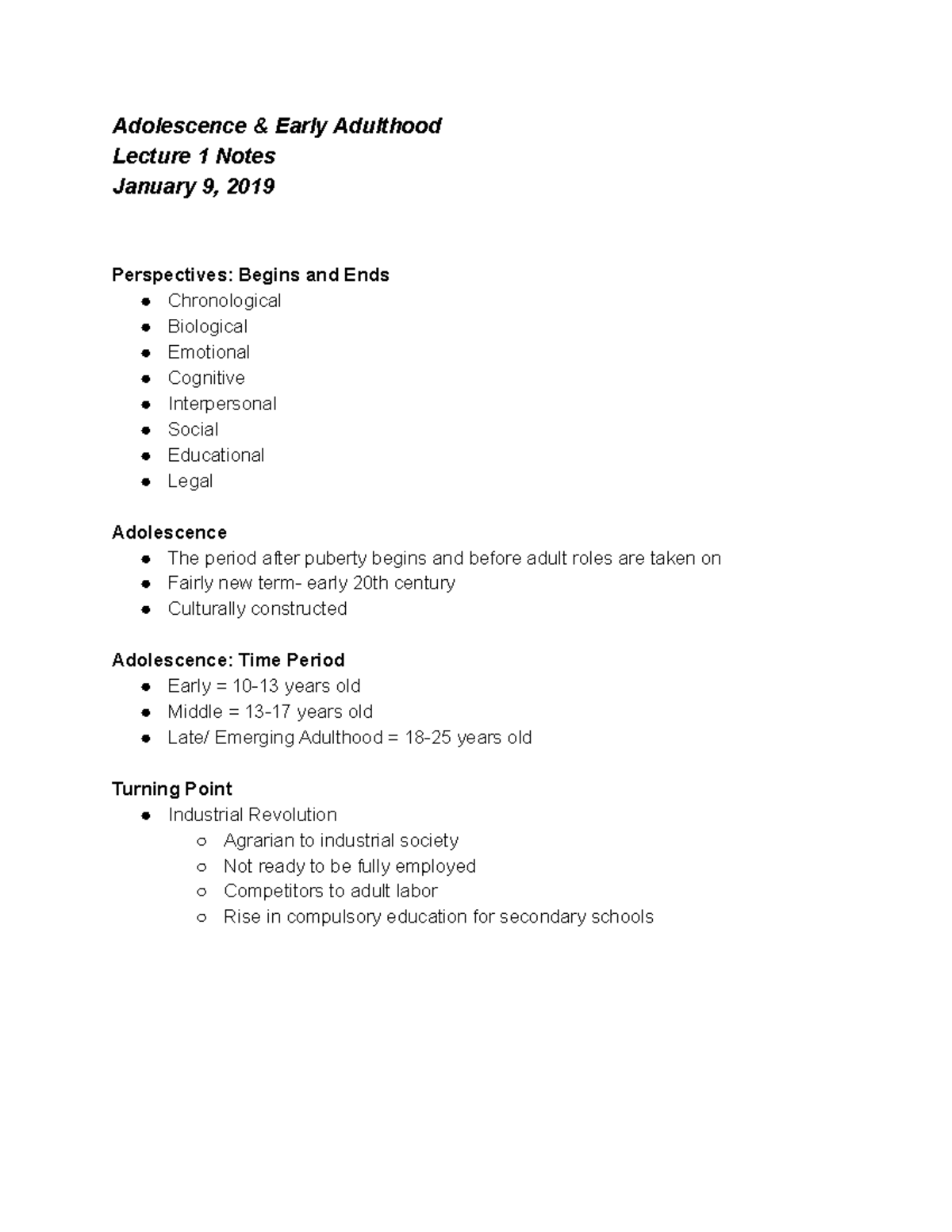 Adolescence and Early Adulthood Lecture 1 - Studocu