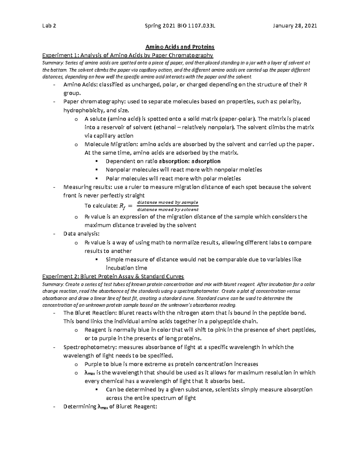 Lab 2 (Jan 28) - notes - Lab 2 Spring 2021 BIO 1107 January 28, 2021 ...