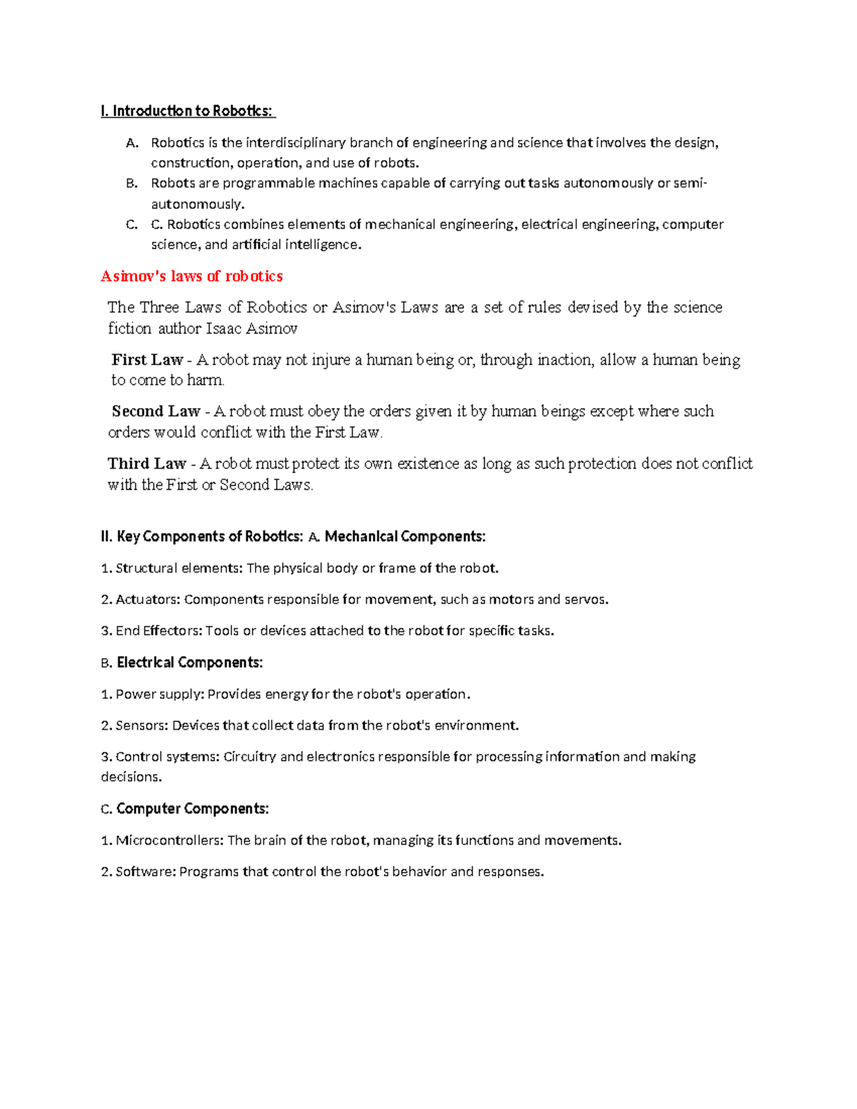 1. Introduction to Robotics - I. Introduction to Robotics: A. Robotics ...