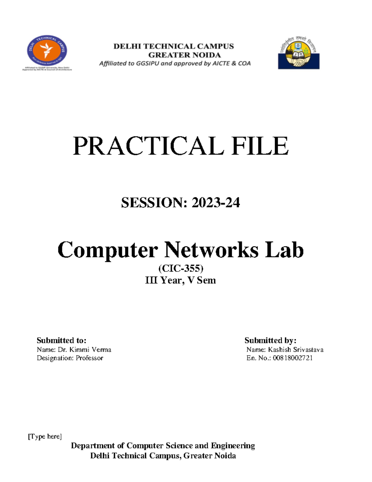 Kashfile - Practical file of SE - [Type here] ####### Department of Computer Science and ...