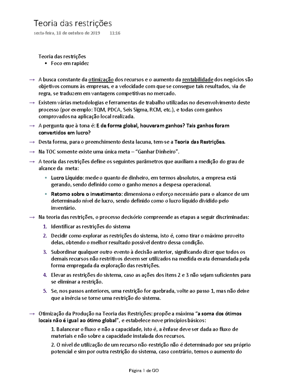 Teoria das restrições - Apontamentos 3 - Teoria das restrições - Foco ...