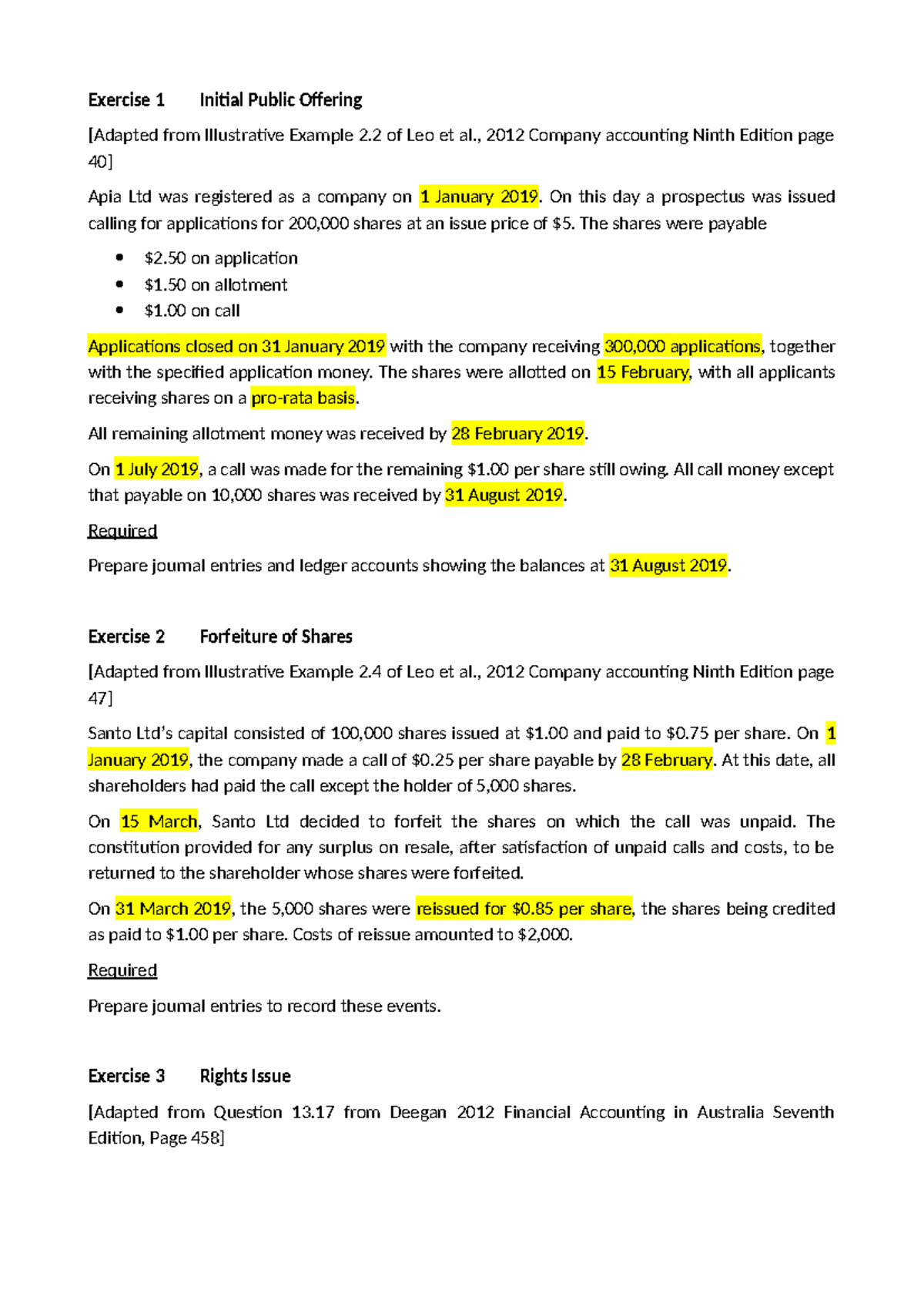 Week 3 Topic 3 - Share Capital - Lecture Exercises - Exercise 1 Initial ...