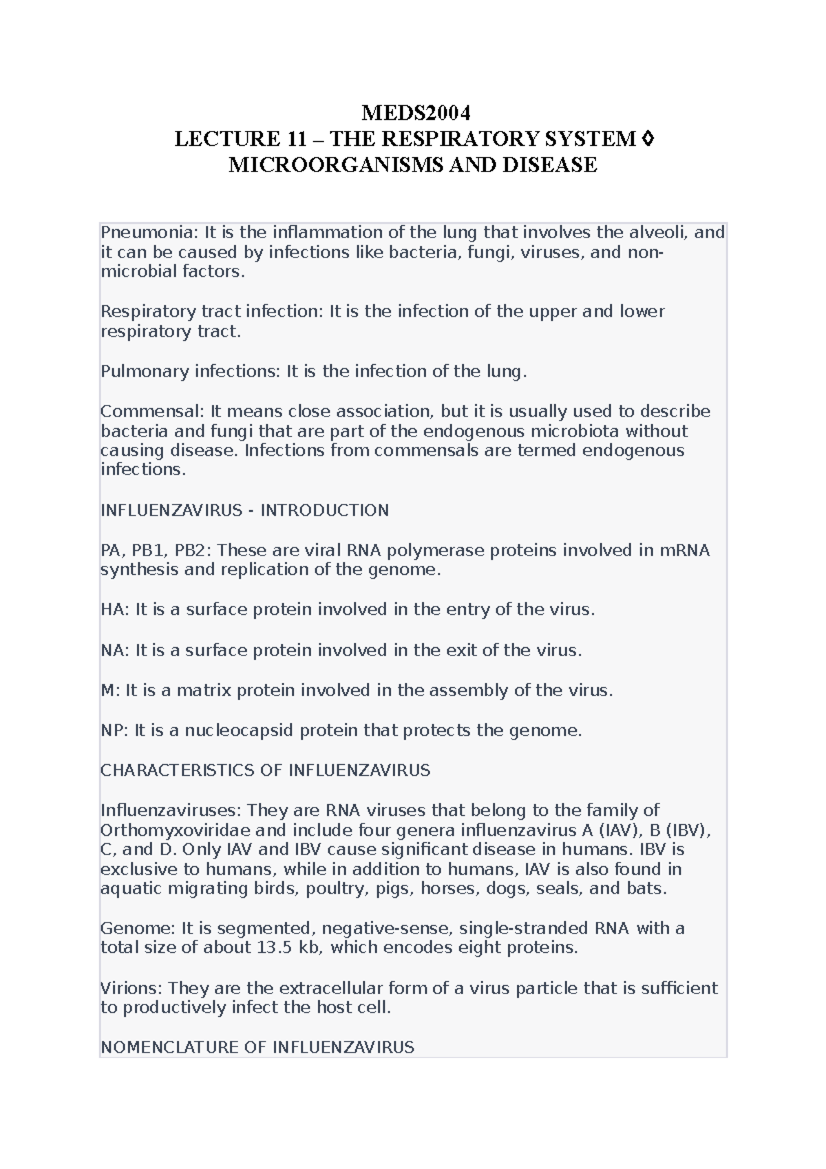 Meds2004 Lecture 11 The Respiratory System Microorganisms And Disease