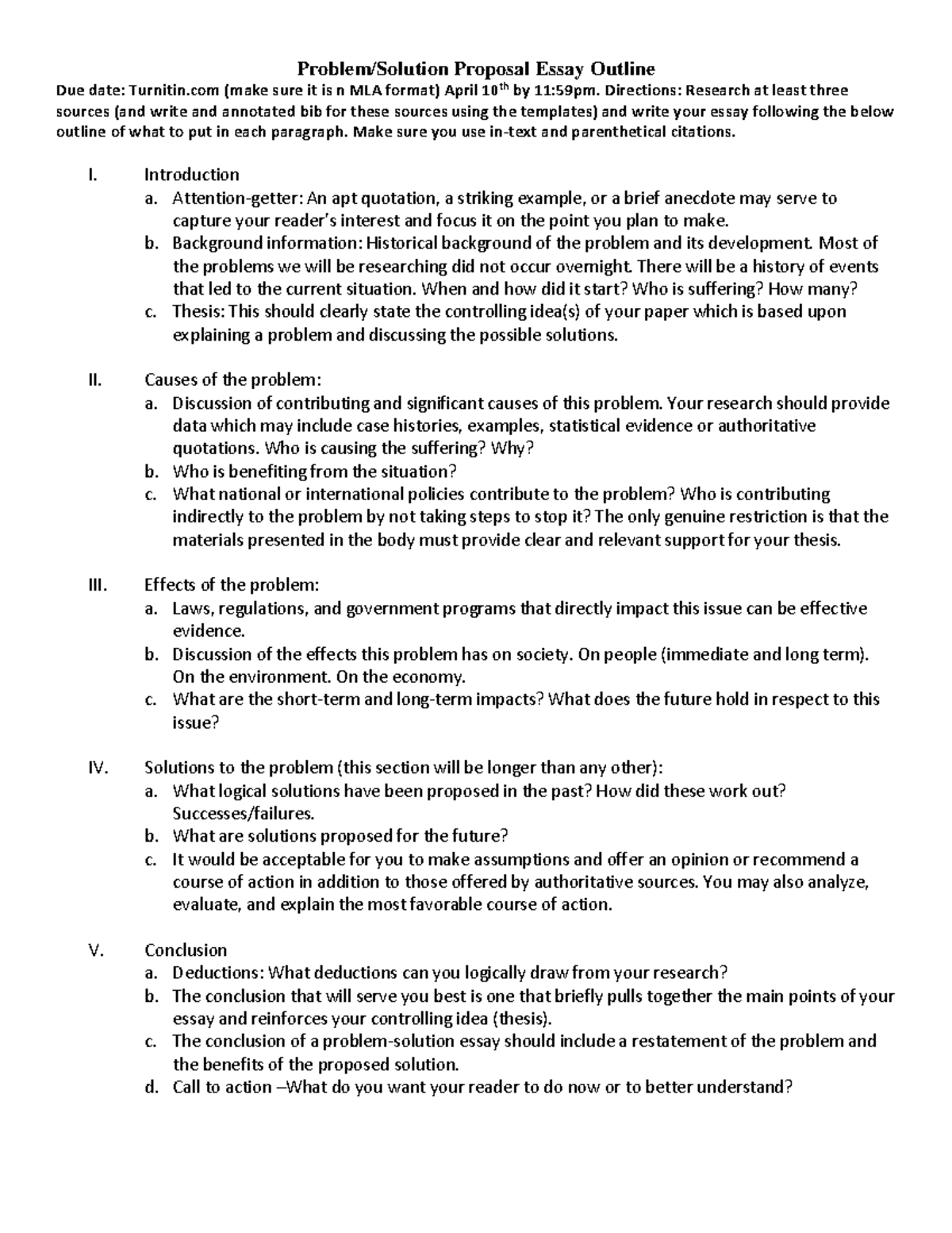 Proposal Essay Outline - Directions: Research at least three sources ...