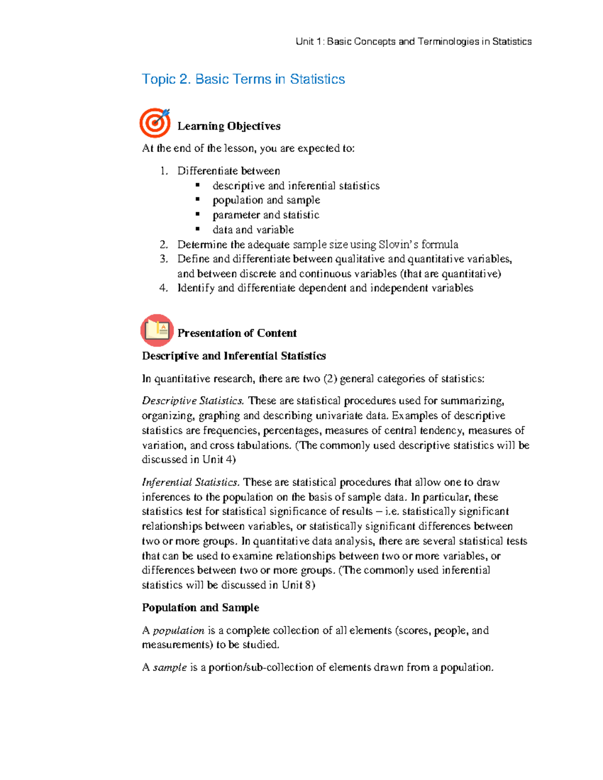 Unit-1-Topic-2.docx - n/a - Topic 2. Basic Terms in Statistics Learning ...