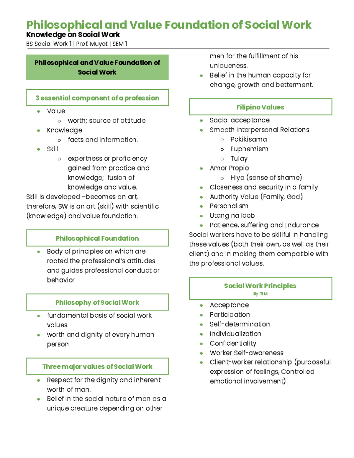 (SWK) Philosophical and Value Foundation of Social Work - Philosophical ...