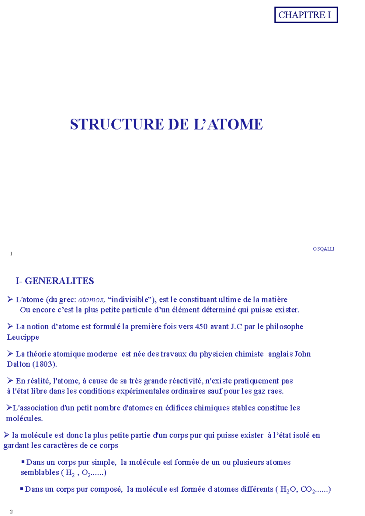 Cours Atomistique Liaison Chimique Thermochimie FST-FES 2020 - CHAPITRE ...