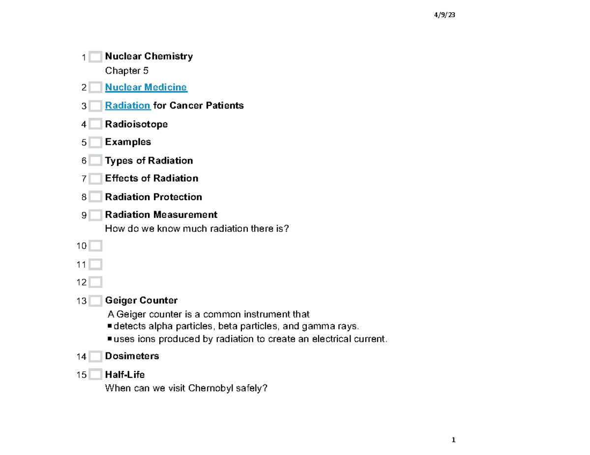 Chapter 5 Nuclear Chemistry NEW - 4/9/ 1 Nuclear Chemistry Chapter 5 ...