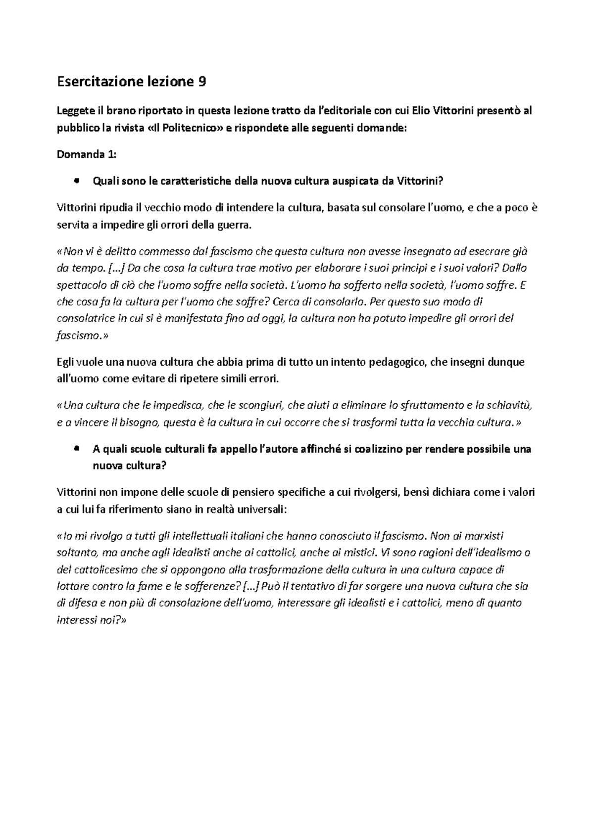 Esercitazione lezione 9 - critica letteraria e letterature comparate - Esercitazione lezione 9 ...