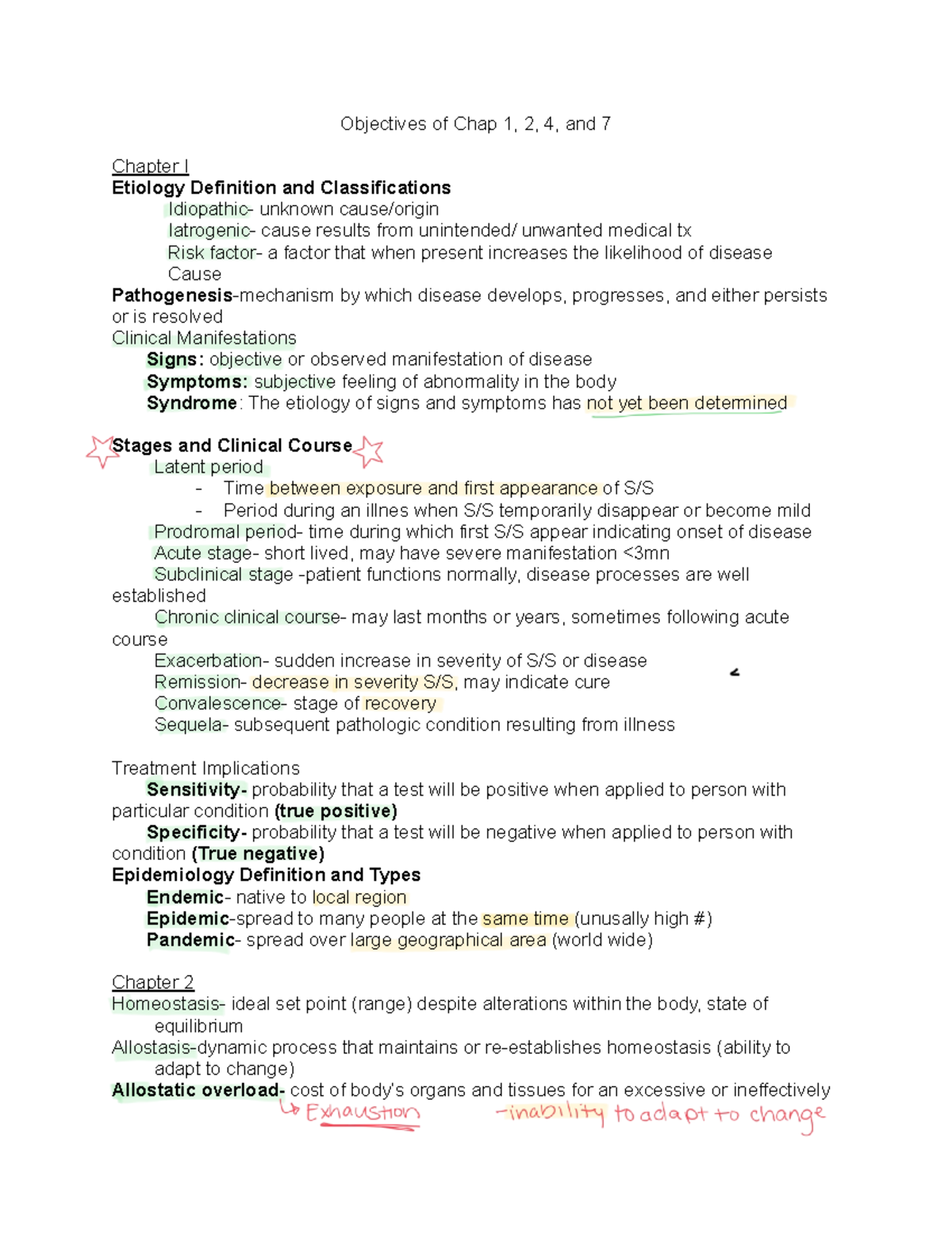Wk 1 study guide 2 - Objectives of Chap 1, 2, 4, and 7 Chapter I ...