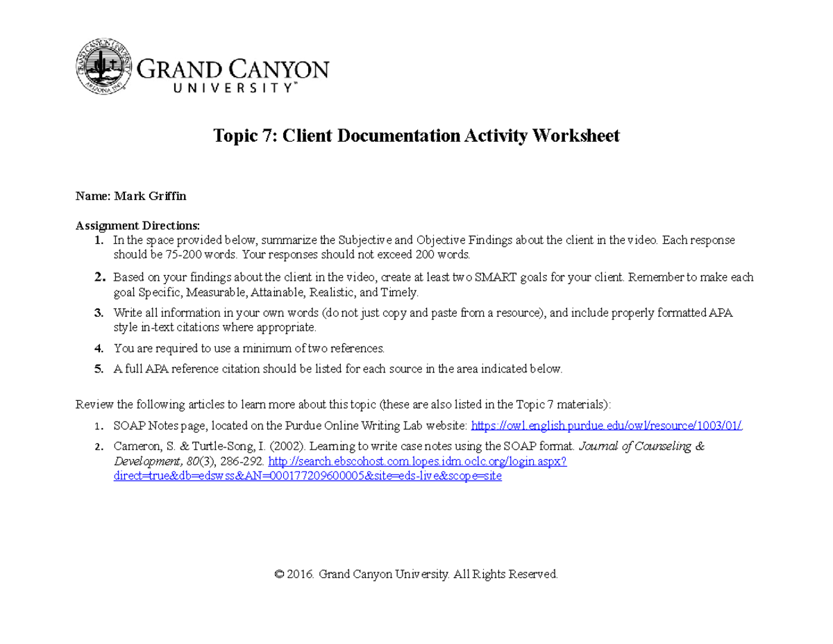 BHS-350 Client Documentation - Topic 7: Client Documentation Activity ...