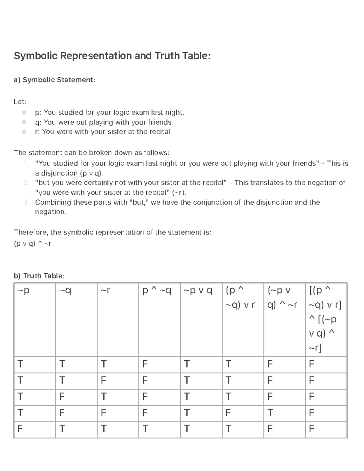 Symbolic Representation and Truth Table: - 1. 2. 3. Symbolic ...