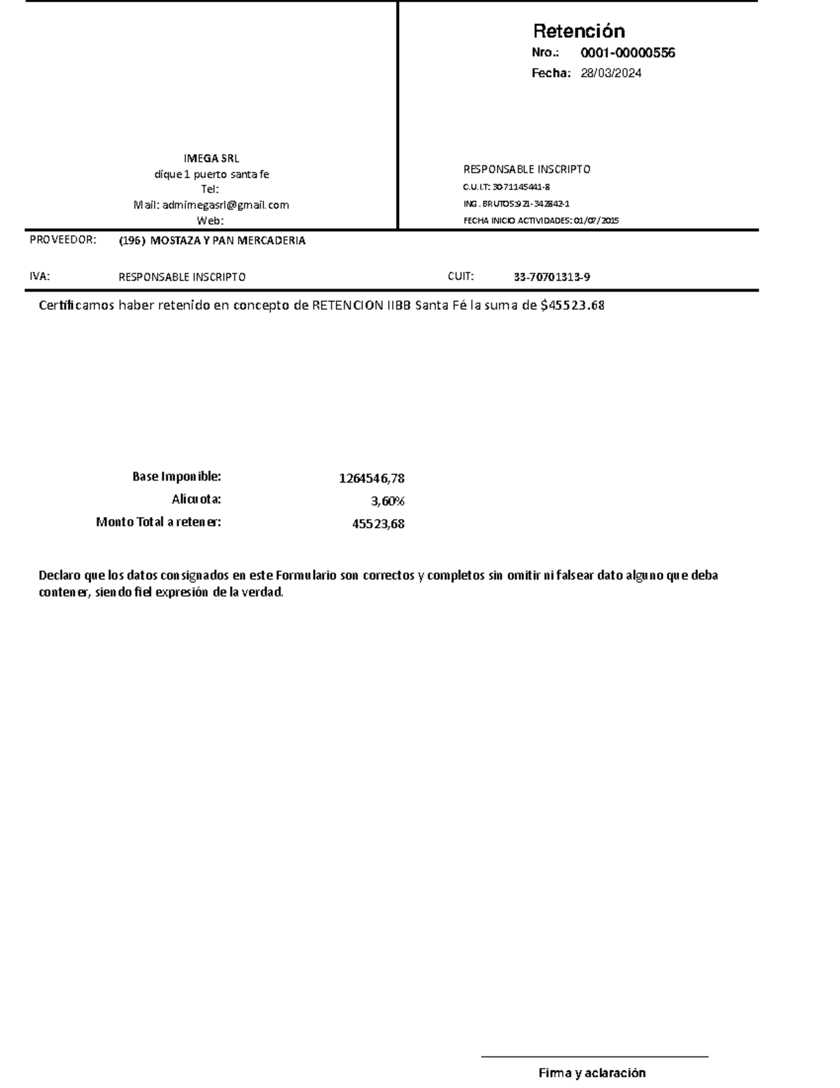 Retencion 1 0001 00000556 - MERC Portal ROS - Retención Nro.: Fecha ...
