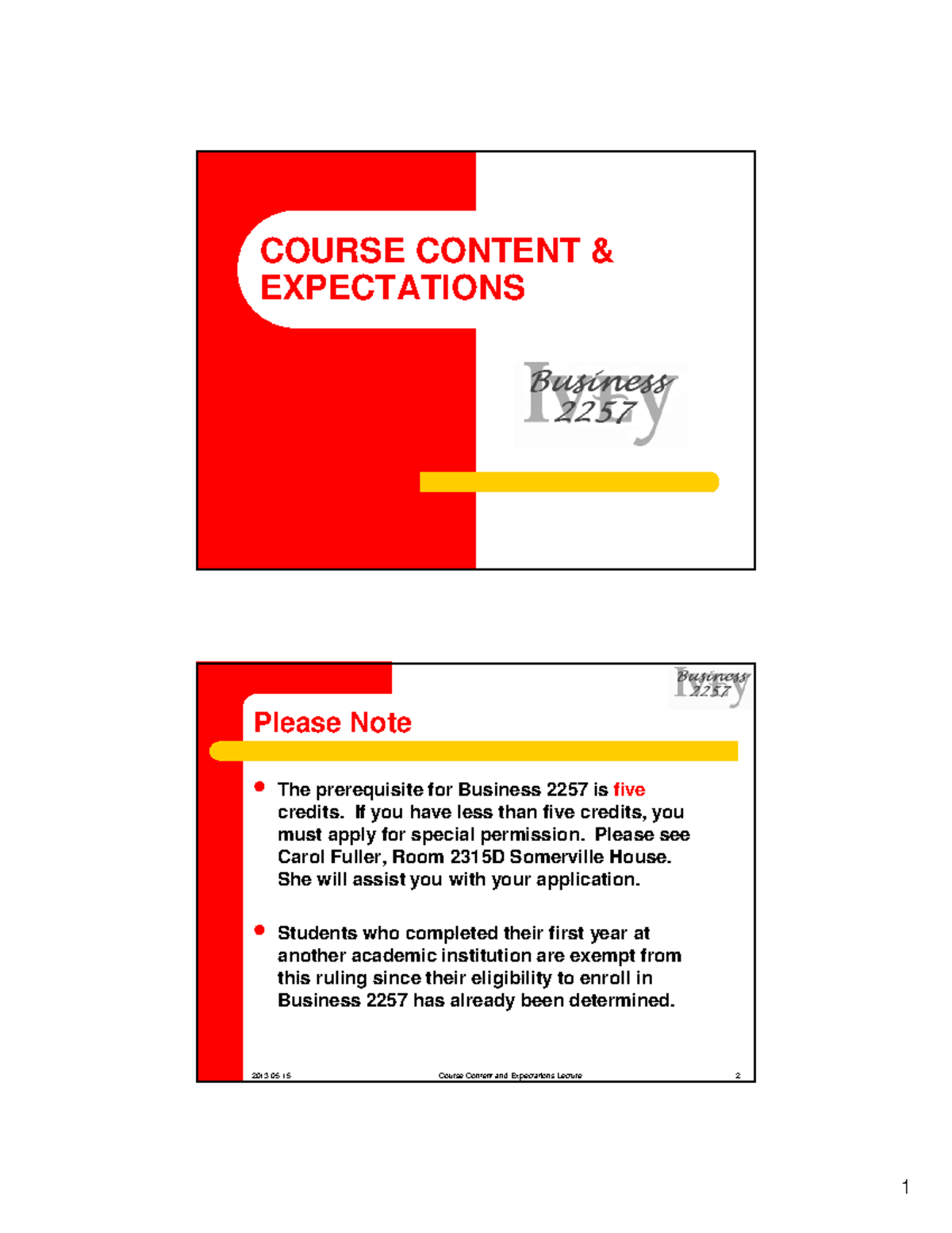 Course Content and Expectations Topic Slides Intersession - COURSE ...