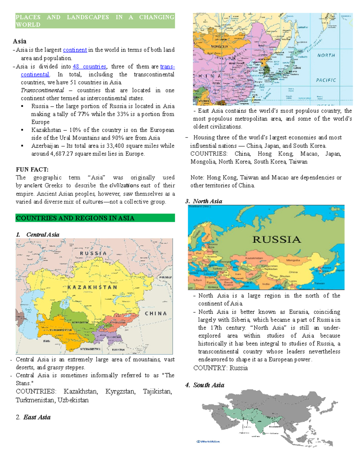 The Continent of Asia - PLACES AND LANDSCAPES IN A CHANGING WORLD Asia ...