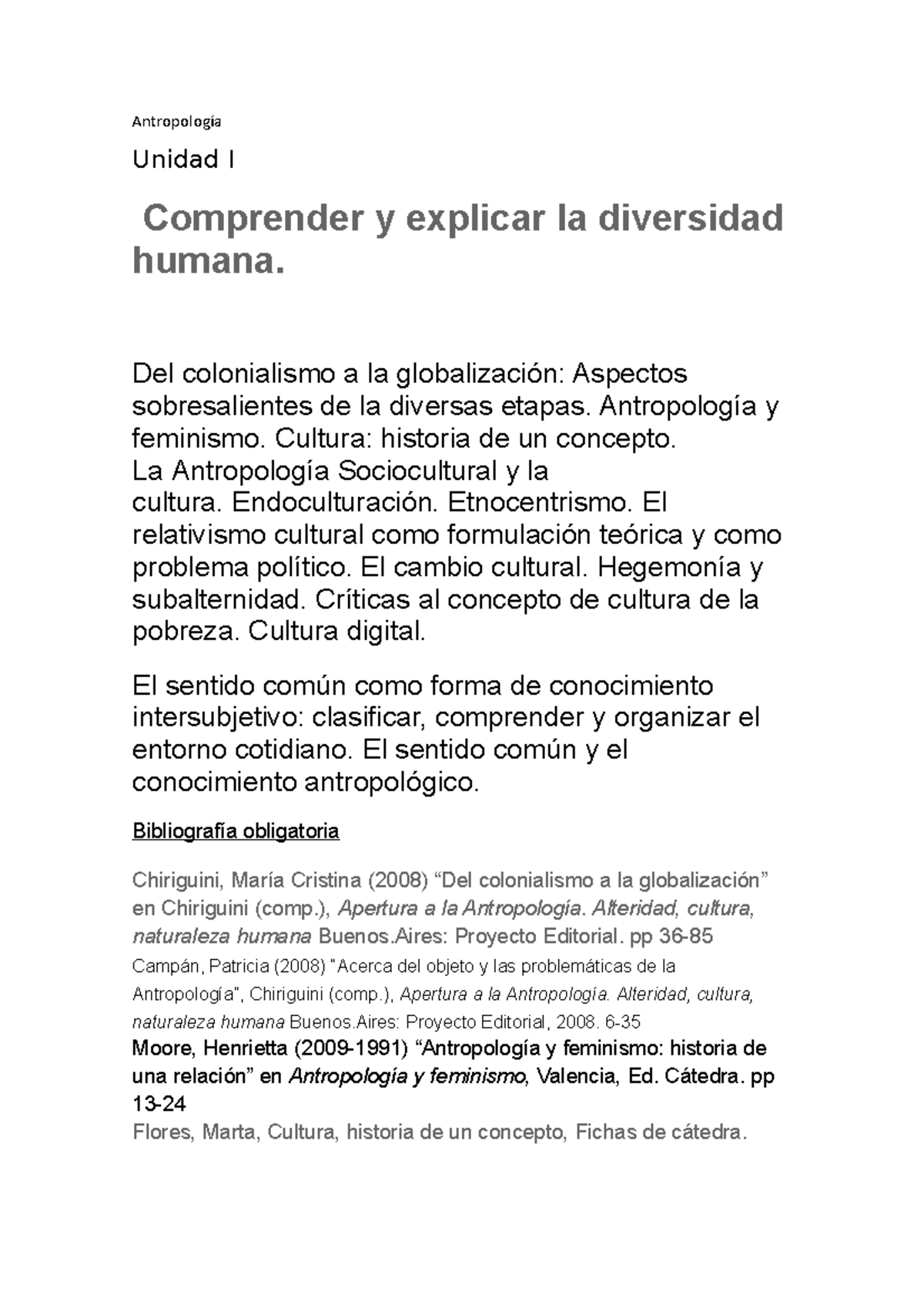 Para El Final De Antropologia Antropología Unidad I Comprender Y