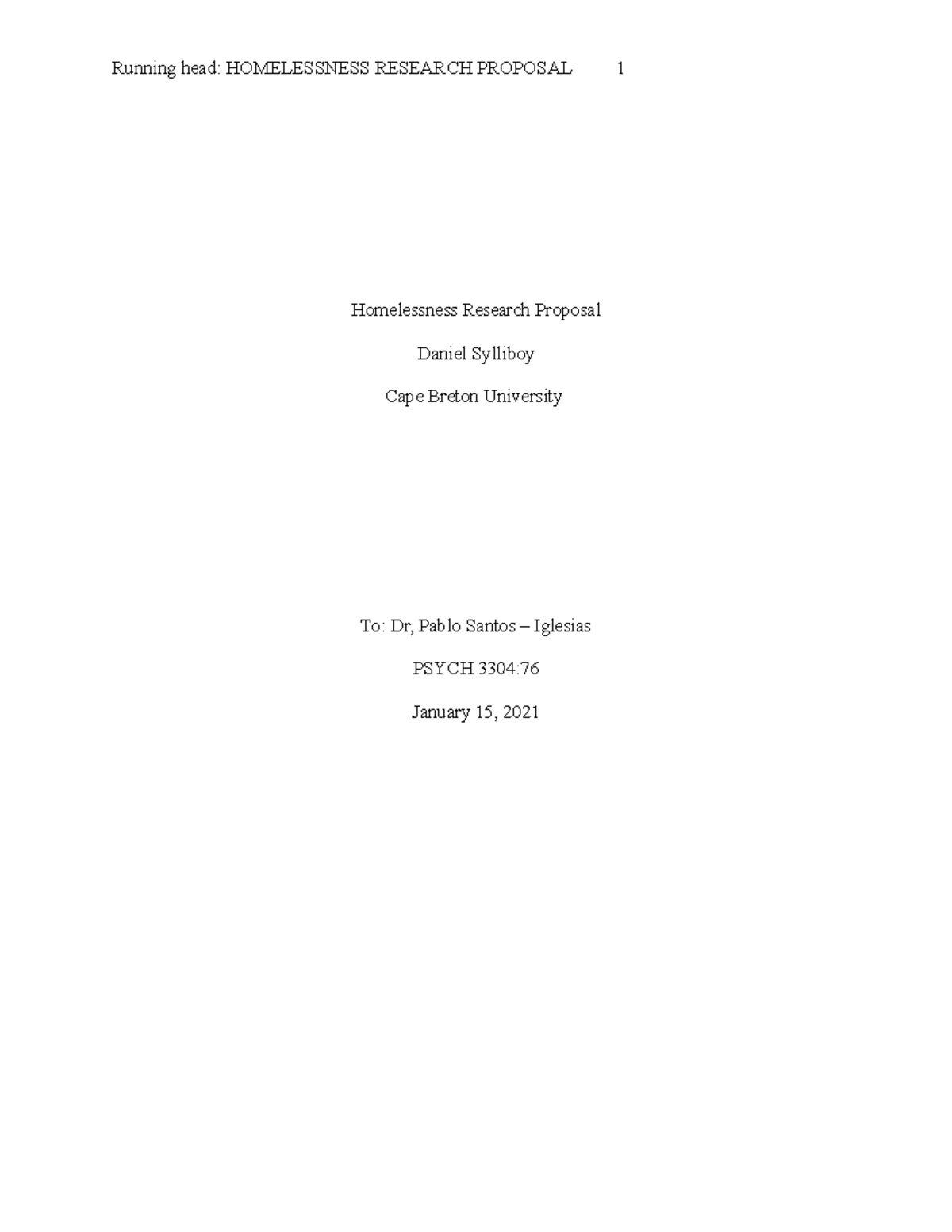 Homelessness Proposal Project - Running head: HOMELESSNESS RESEARCH ...