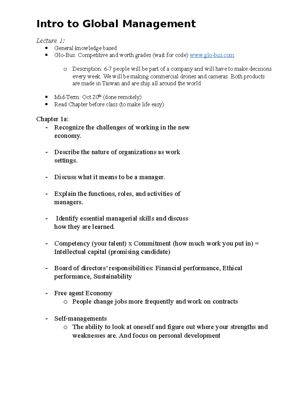 Intro to Global Management - Lecture 1: General knowledge based Glo-Bus ...