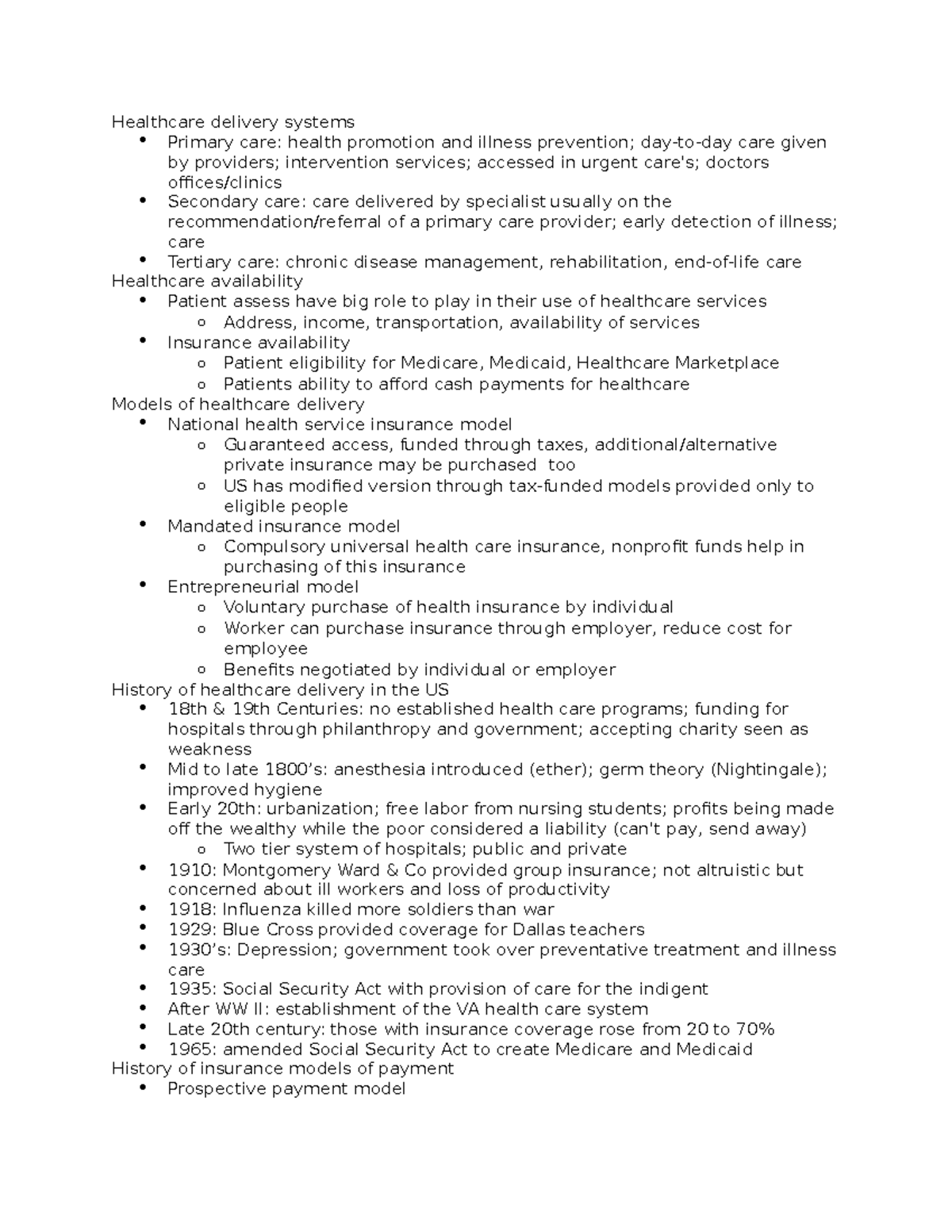 Healthcare Systems Overview - Healthcare delivery systems Primary care ...