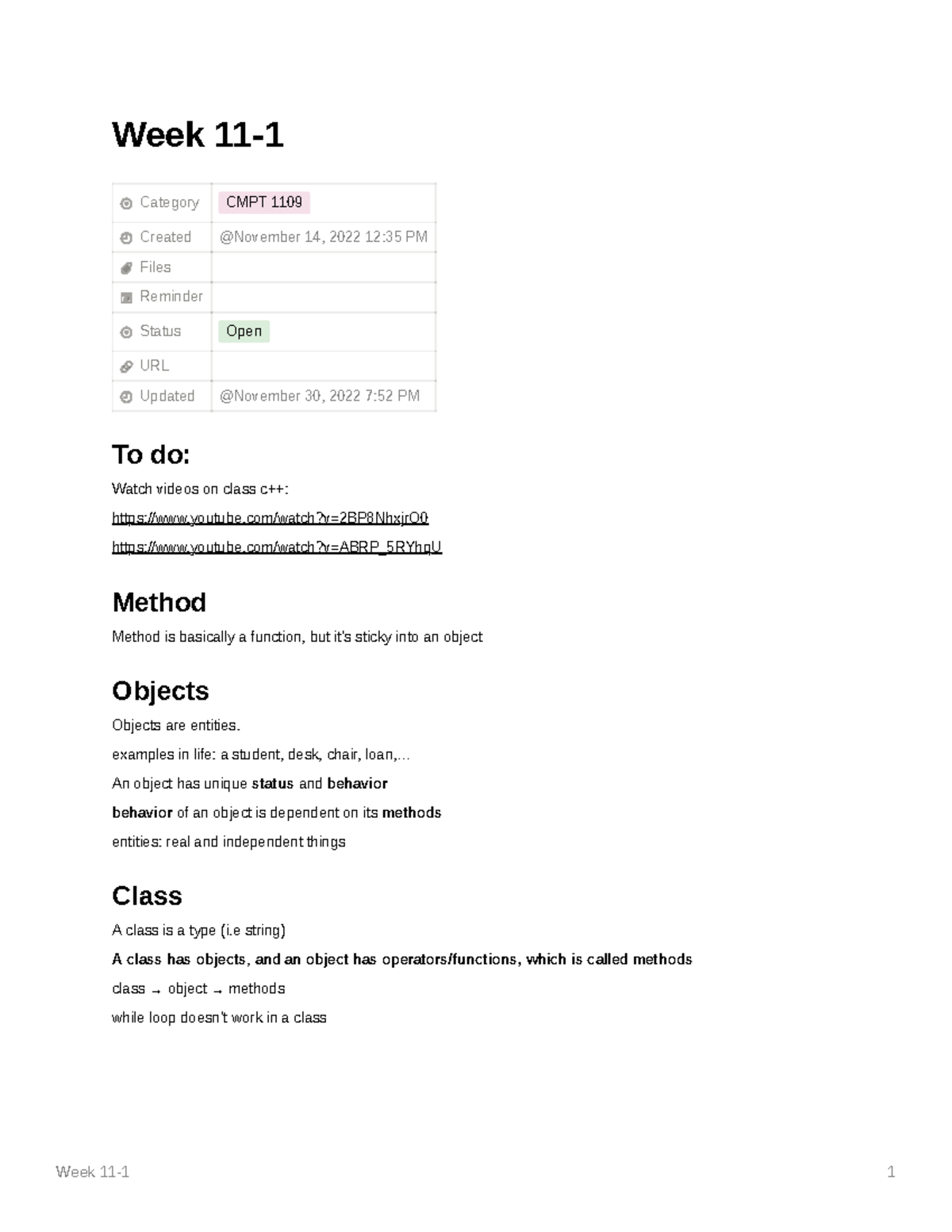 Week11-1 - Week11-1 - Week 11- Category CMPT 1109 Created Files Reminder Status Open URL Updated ...
