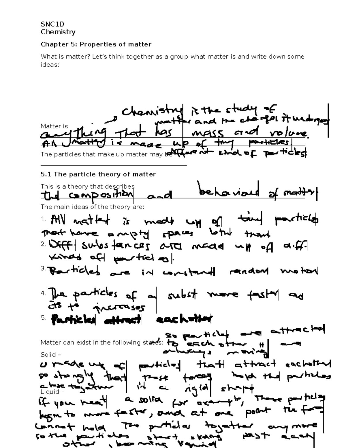 L1 Properties Of Matter Teacher Chemistry Chapter 5 Properties Of