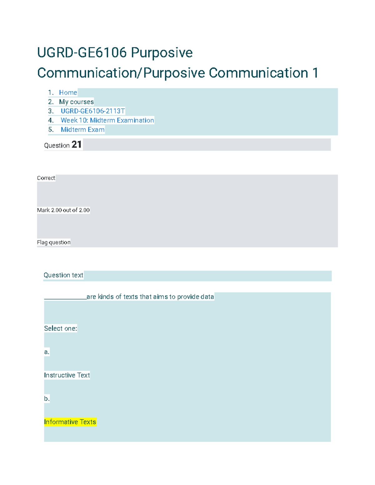 Untitled document Purposive Communication GE6106- midtrem exam - UGRD-GE6106 Purposive - Studocu