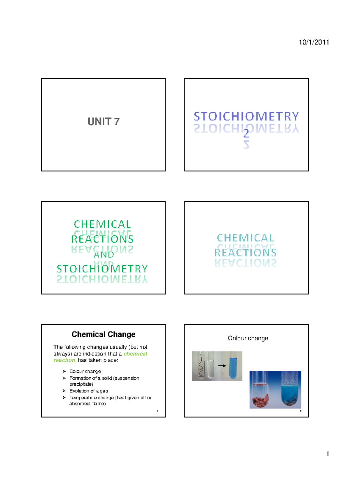 003 U6 (Stoichiometry II - Chemical Reactions & Stoichiometry) Handout ...