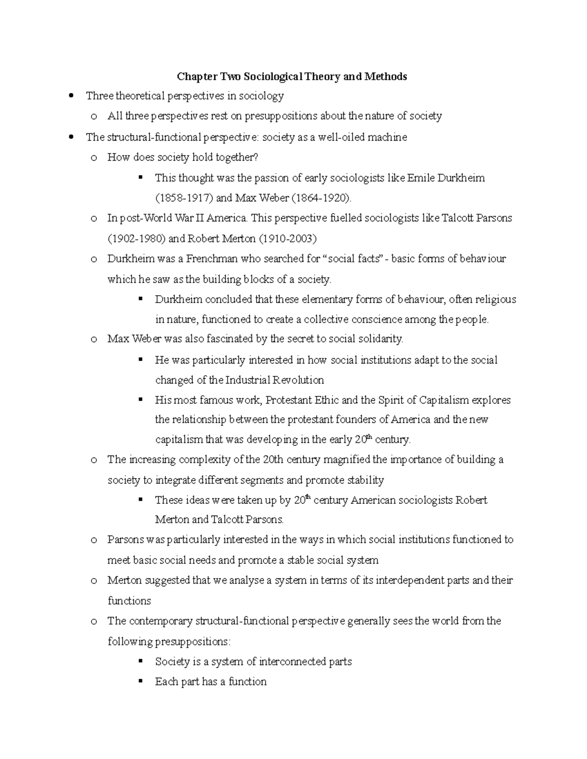 Chapter Two Sociological Theory and Methods Textbook - Chapter Two ...