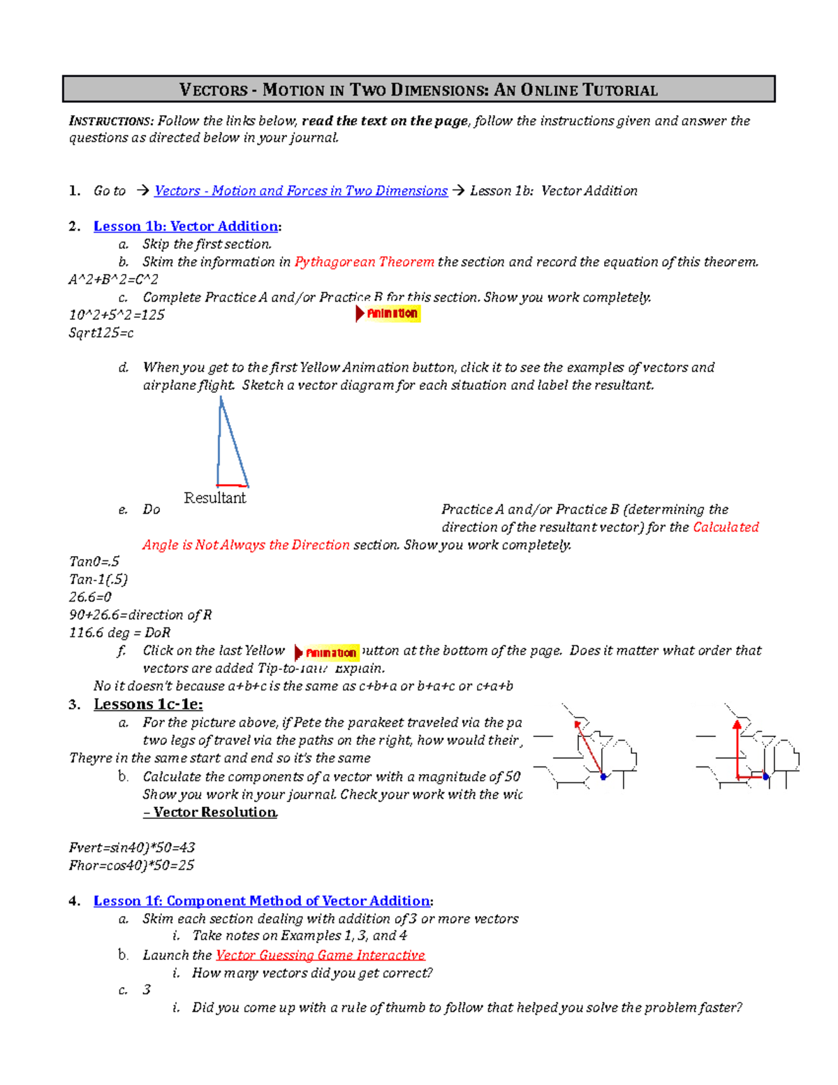 Vector Online Tutorial - VECTORS - MOTION IN TWO DIMENSIONS: AN ONLINE ...