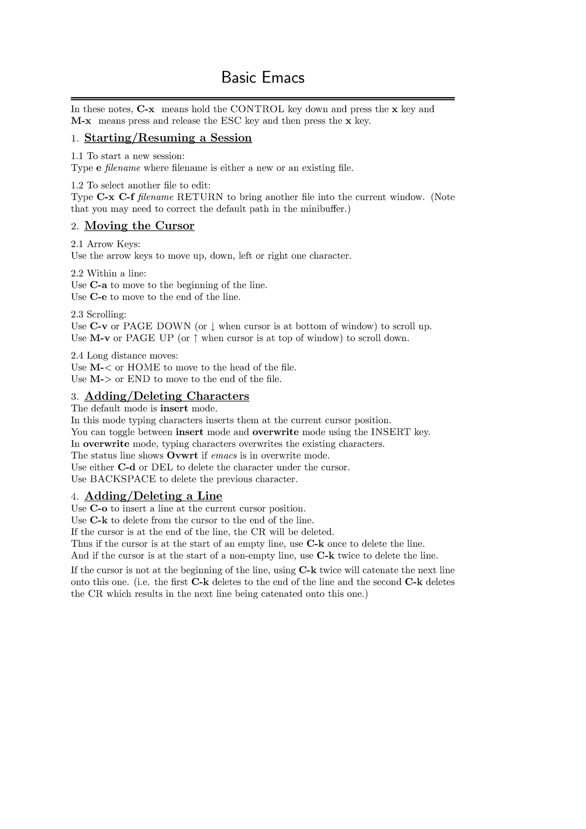 Basicemacs - emacs shortcuts - Basic Emacs In these notes,C-x means ...