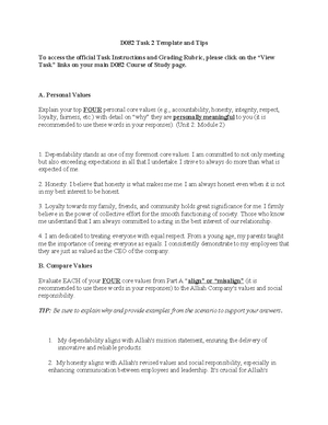 D081 Task 2 pass - Task 2 Template Course/Assessment Code: D081 v (QBM2 ...