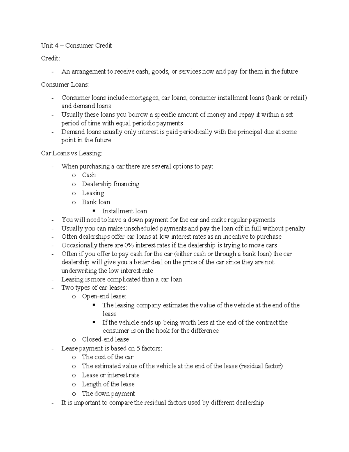 Unit 4 – Consumer Credit - Unit 4 – Consumer Credit Credit: An ...