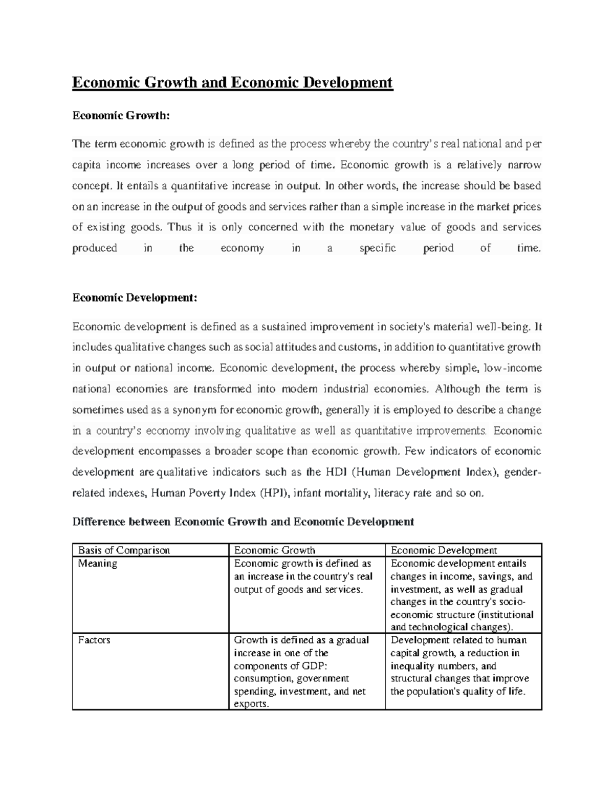 Difference between Economic Growth and Economic Development - Economic ...