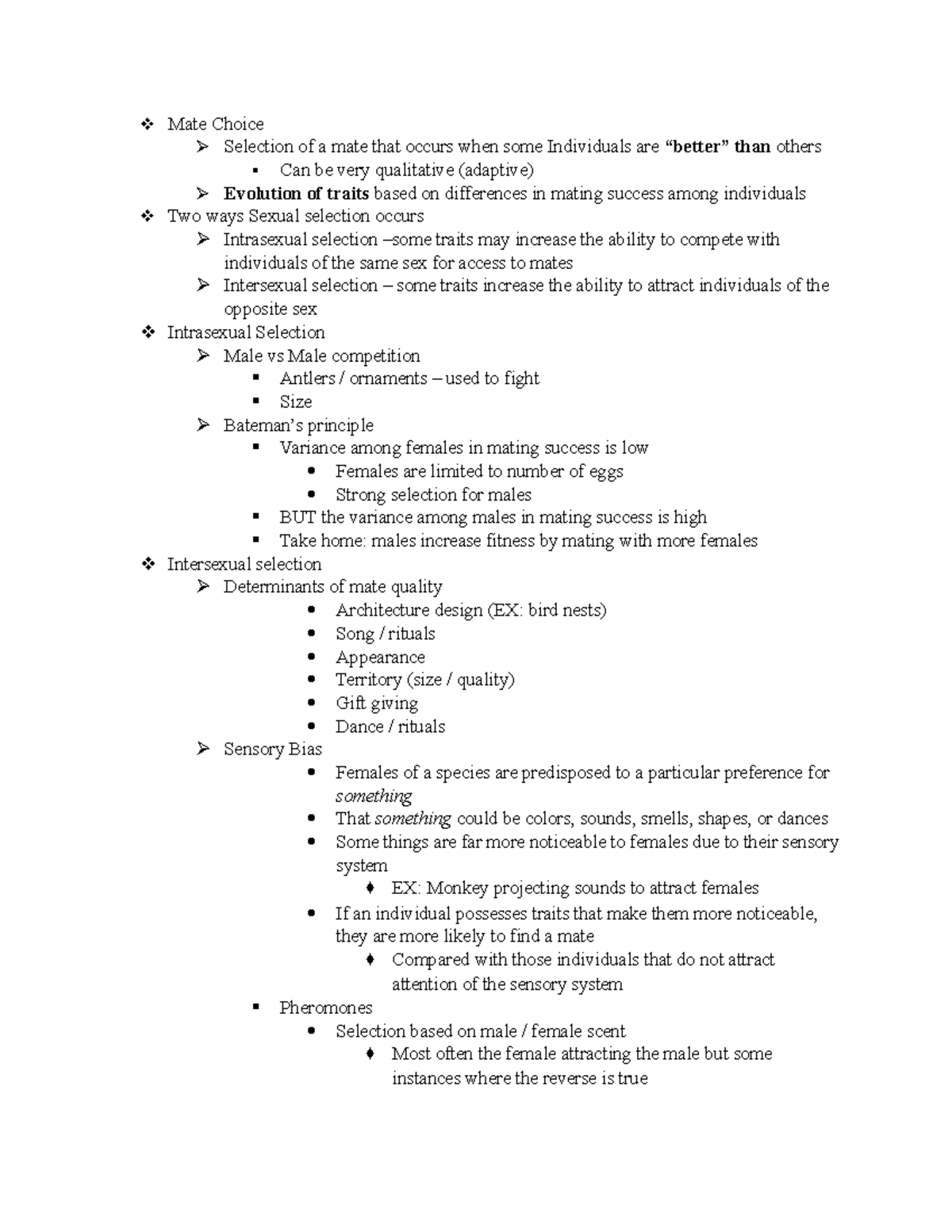 Lecture 7 Mate Choice - Mate Choice Selection of a mate that occurs ...