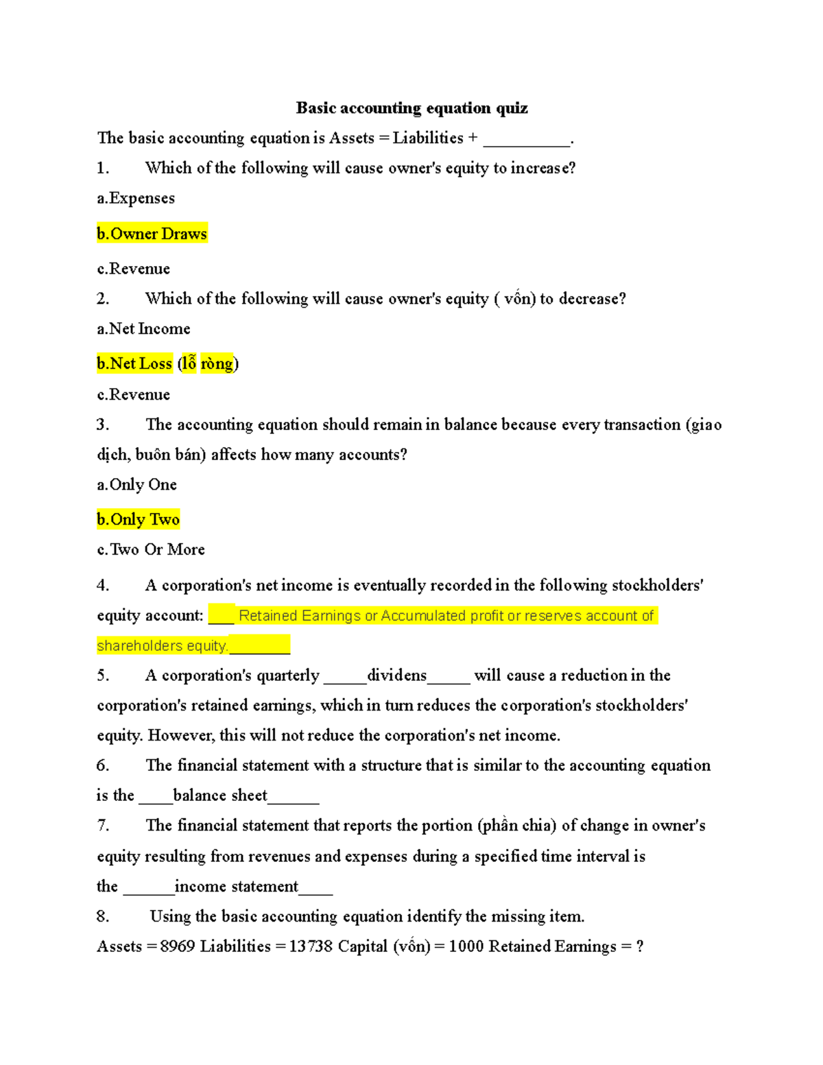 Basic accounting equation week2 - Basic accounting equation quiz The ...