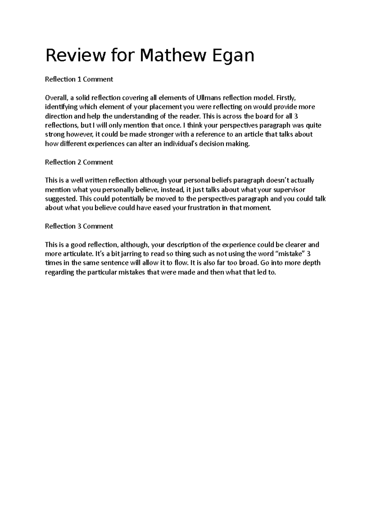 Review for Mathew Egan - This feedback was conducted and submitted for ...