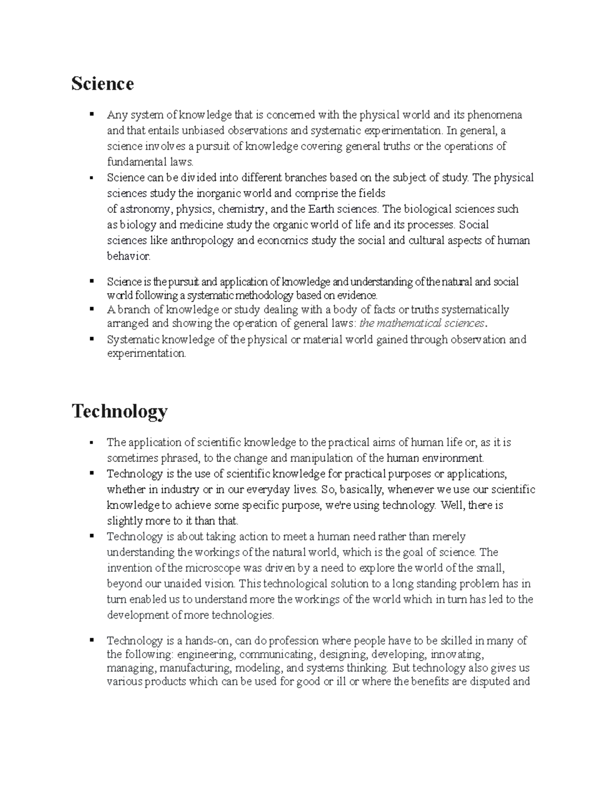 STS Assignment 1 DEFINITION OF SCIENCE, TECHNOLOGY & SOCIETY - Science ...