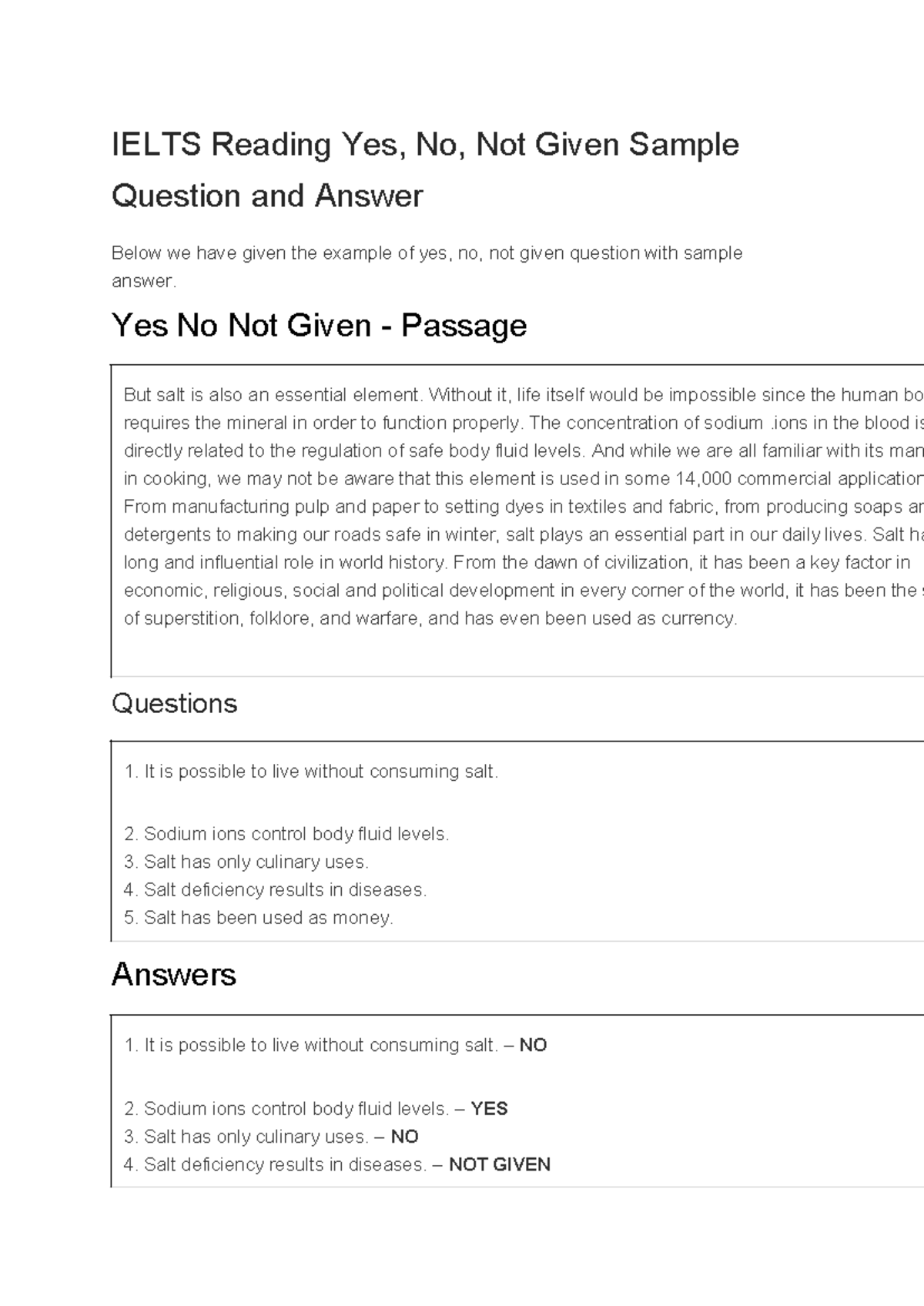 - YES NO NG Reading - hay - IELTS Reading Yes, No, Not Given Sample ...