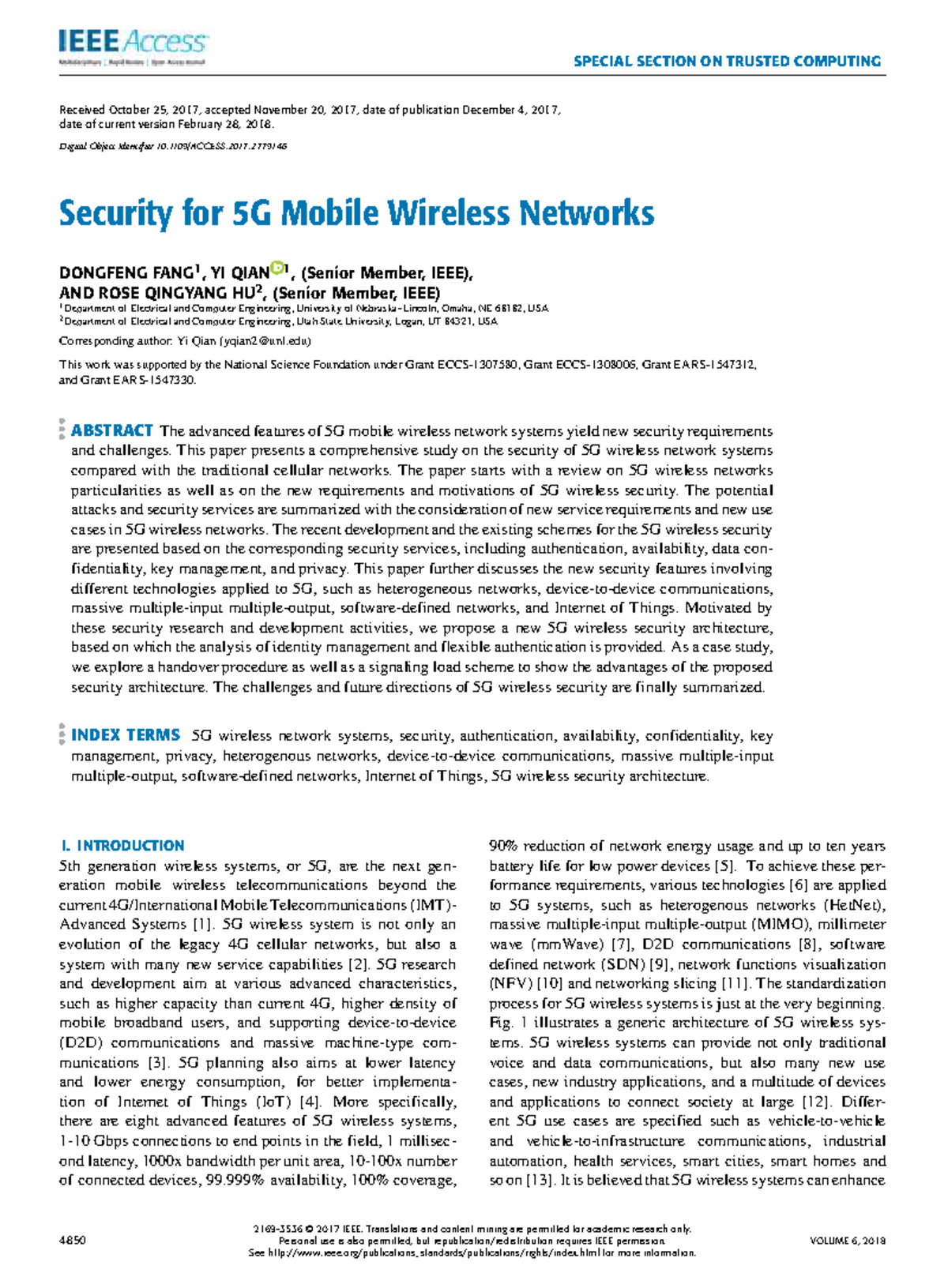 Security for 5G Mobile Wireless Networks compressed - SPECIAL SECTION ON TRUSTED COMPUTING ...