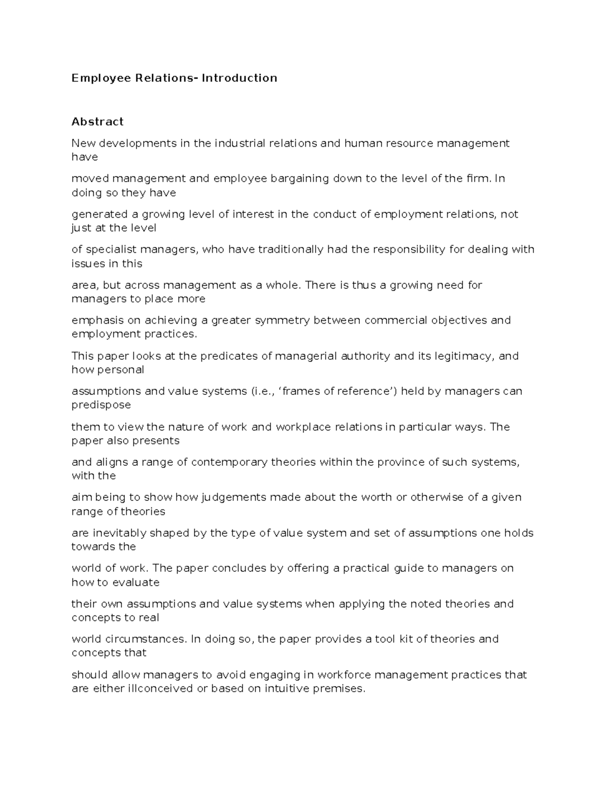 REl eastate notes - Employee Relations- Introduction Abstract New ...